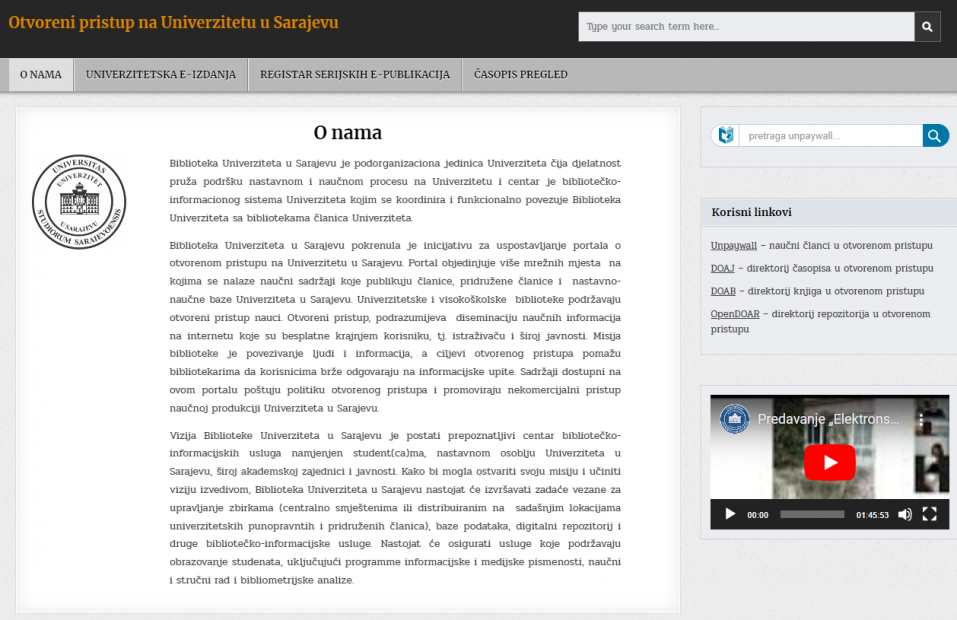 Otvoreni pristup na Univerzitetu u Sarajevu | Univerzitet u Sarajevu